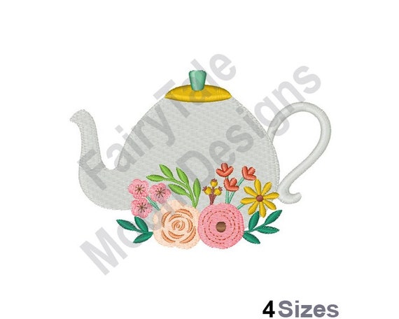 Floral Teapot Machine Embroidery Design Vintage Teapot | Etsy