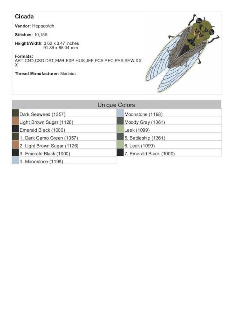 Cicada - Machine Embroidery Design, Cicada Insect Embroidery Pattern ...
