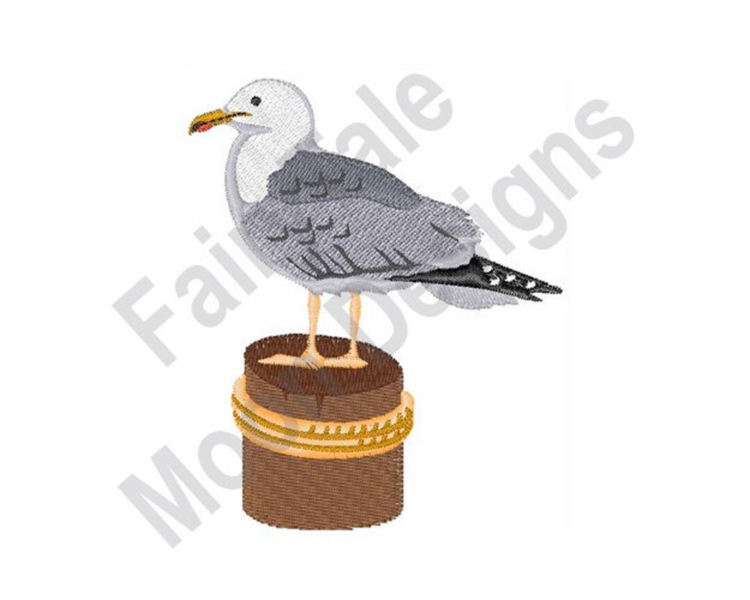 Seagull on Pier - Machine Embroidery Design, Seagull Embroidery Pattern ...