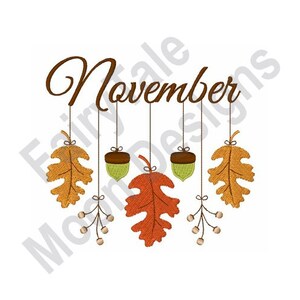 November Machine Embroidery Design, Autumn Leaves Embroidery Pattern ...
