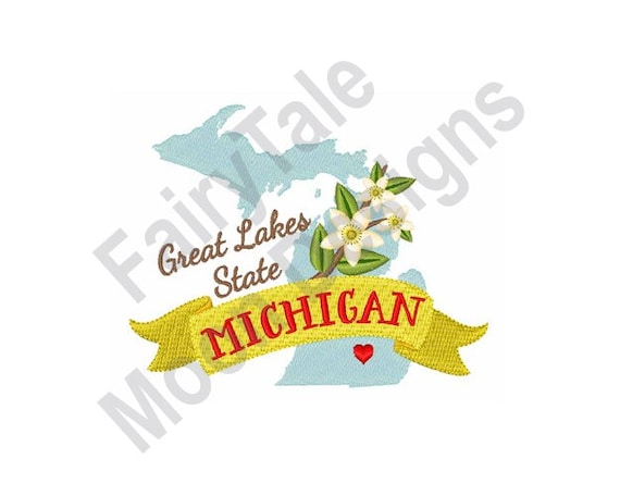 Michigan State Map Machine Embroidery Design Apple Blossom - Etsy