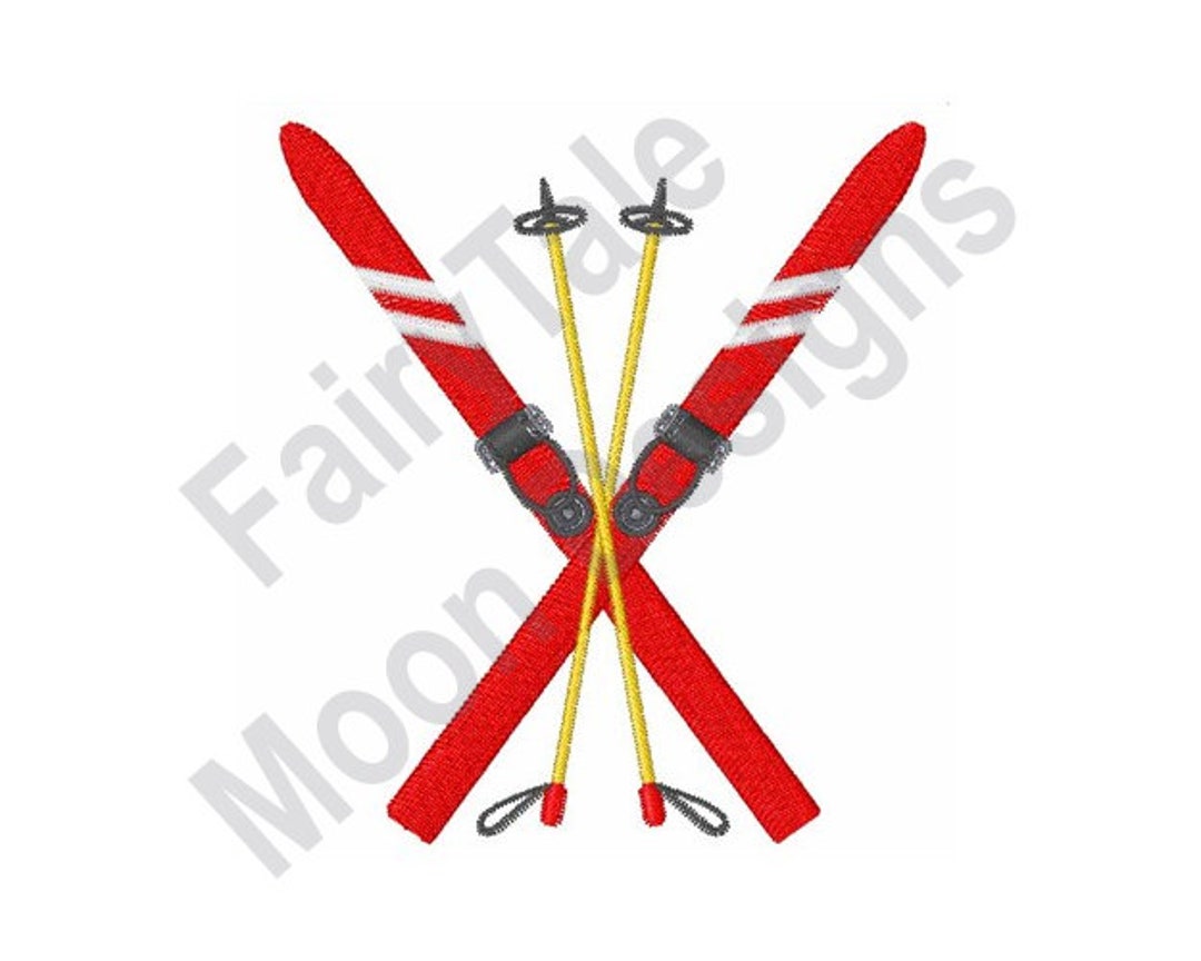 Vintage Skis & Poles - Machine Embroidery Design, Alpine Skiing ...
