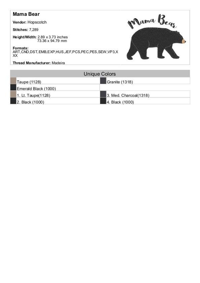Mama Bear - Machine Embroidery Design, Black Bear Embroidery Pattern ...