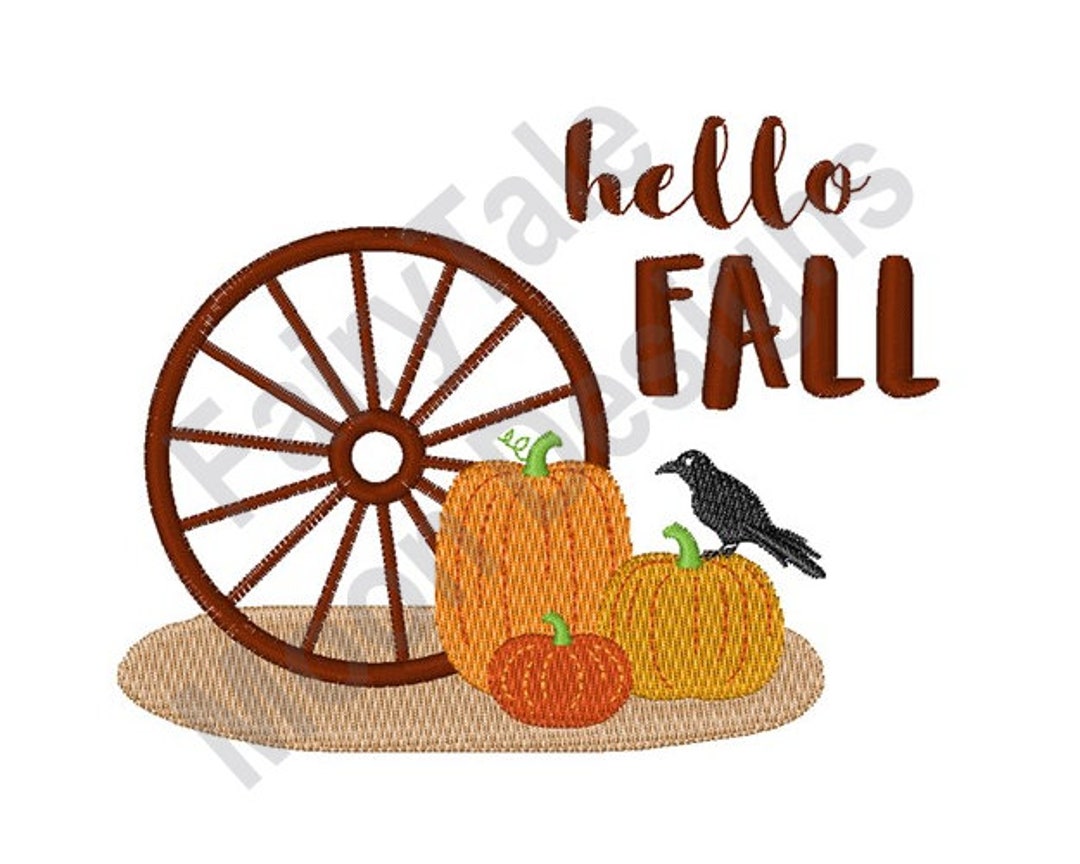 Hello Fall Machine Embroidery Design, Autumn Pumpkins Embroidery ...