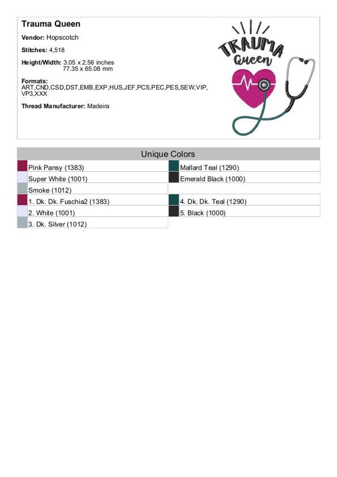 Trauma Queen - Machine Embroidery Design, Heart Stethoscope Embroidery ...