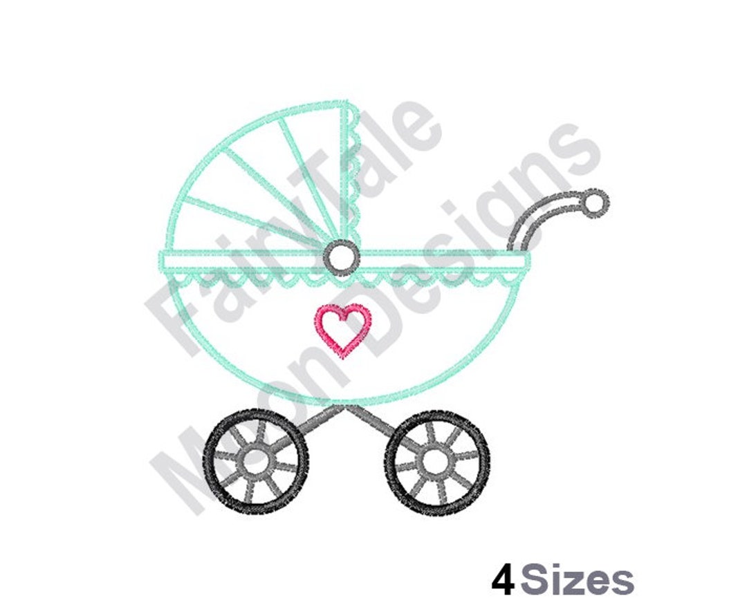 Baby Stroller Outline Machine Embroidery Design, Baby Pram Embroidery ...