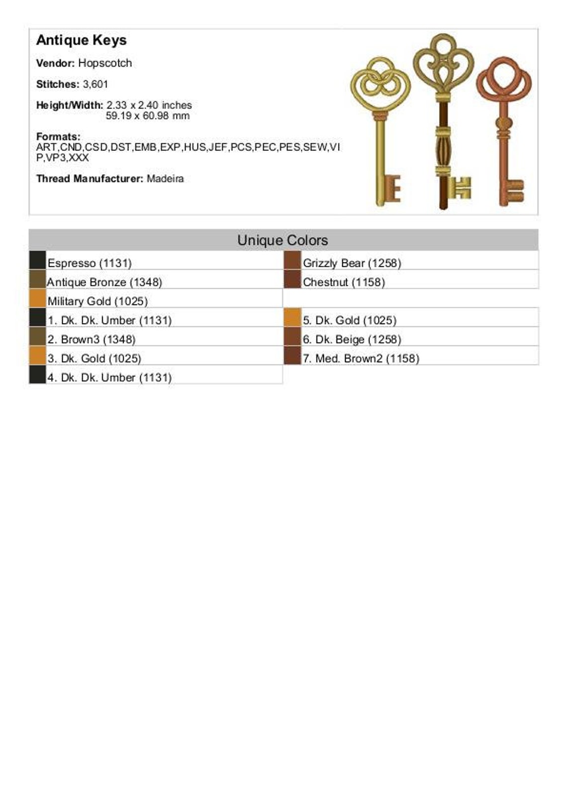 Vintage Keys Machine Embroidery Design Rustic Keys | Etsy