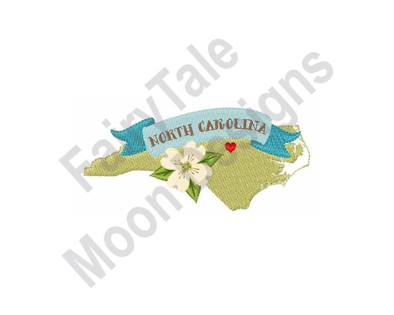 North Carolina State Map Machine Embroidery Design Dogwood | Etsy