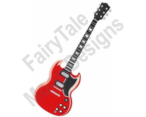 Electric Guitar Machine Embroidery Design Red Guitar | Etsy
