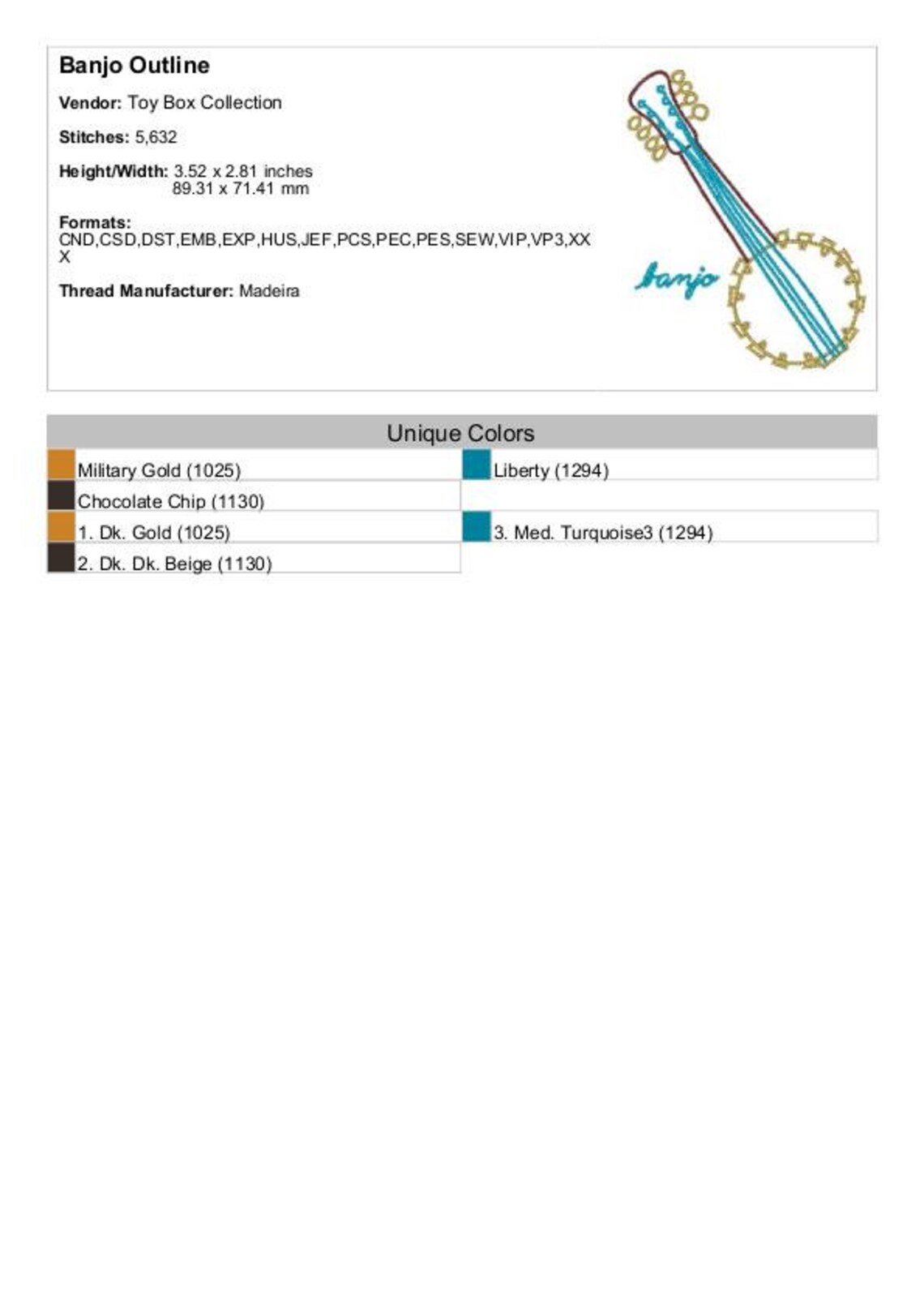 Banjo Machine Embroidery Design Banjo Outline Embroidery | Etsy