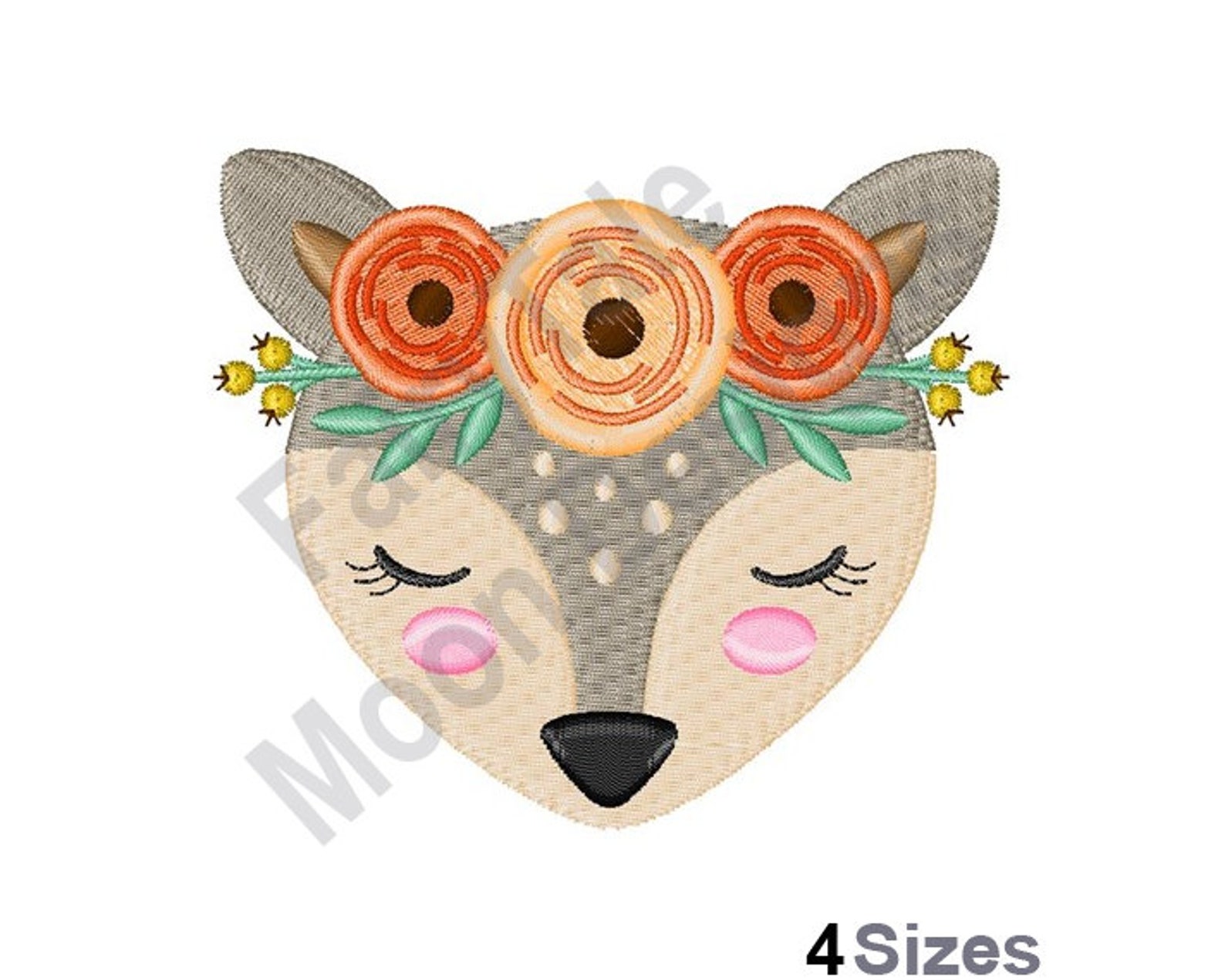 Floral Fawn Face Machine Embroidery Design Whitetail Fawn - Etsy