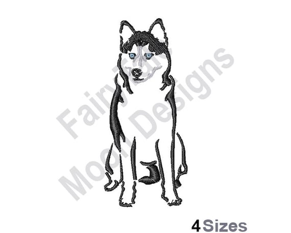 Husky Outline Machine Embroidery Design Sitting Siberian - Etsy