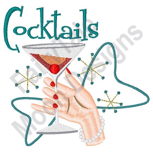 Retro Cocktail Machine Embroidery Design Martini Glass - Etsy