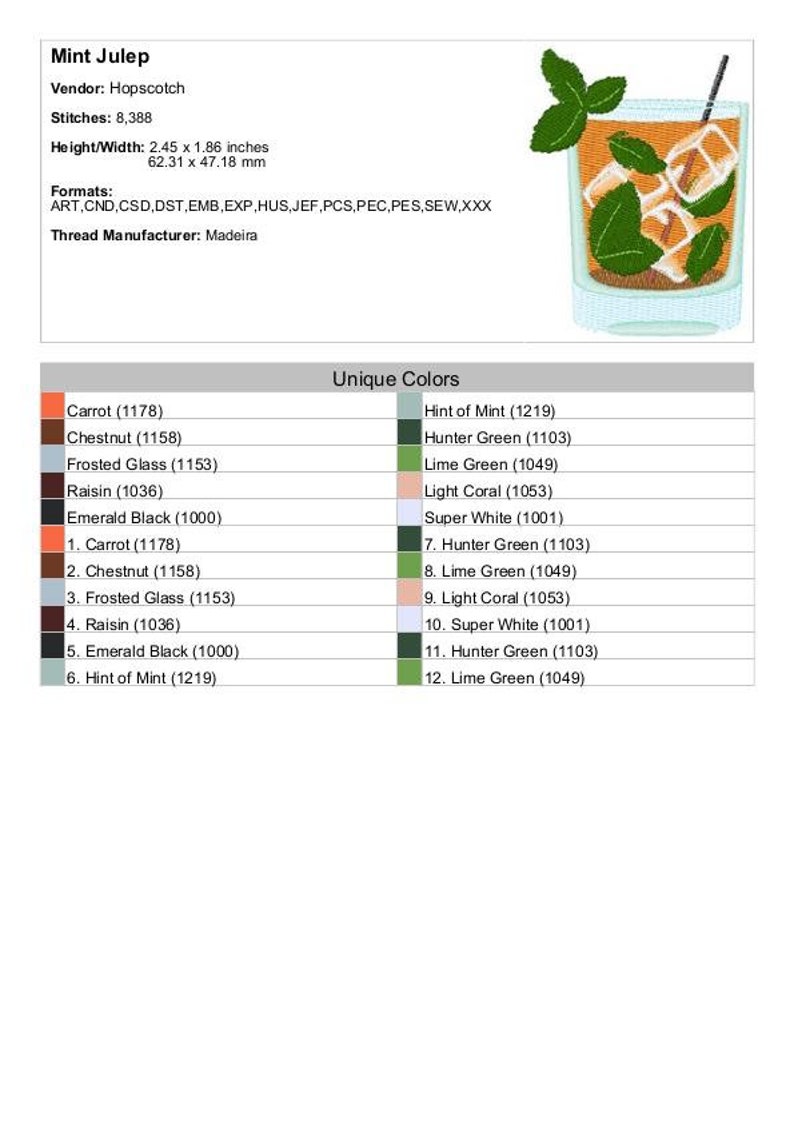 Mint Julep Machine Embroidery Design Cocktail Drink | Etsy