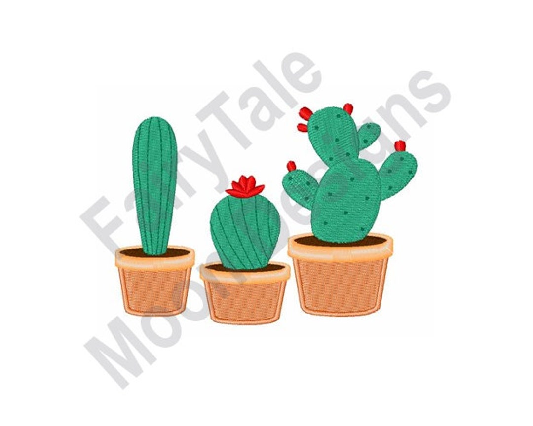 Cactus Machine Embroidery Design, Cactus Pots Embroidery Pattern, Cacti ...