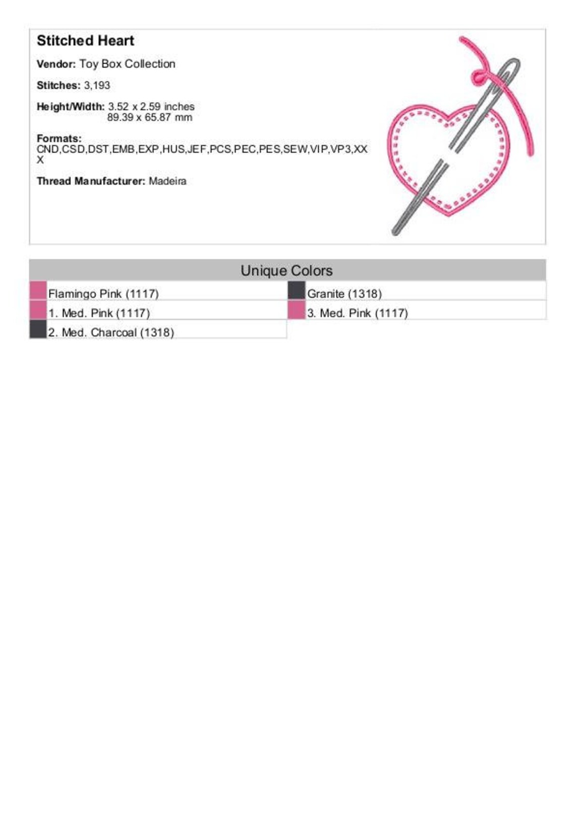 Stitched Heart Machine Embroidery Design Sewing Needle - Etsy