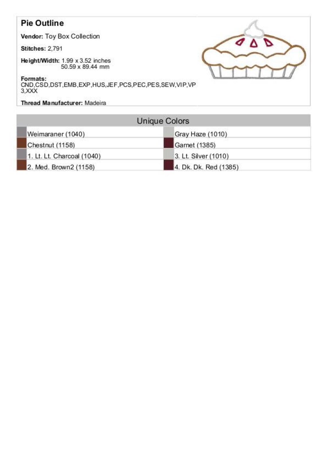 Pie Outline - Machine Embroidery Design, Baked Pie Dessert Embroidery ...