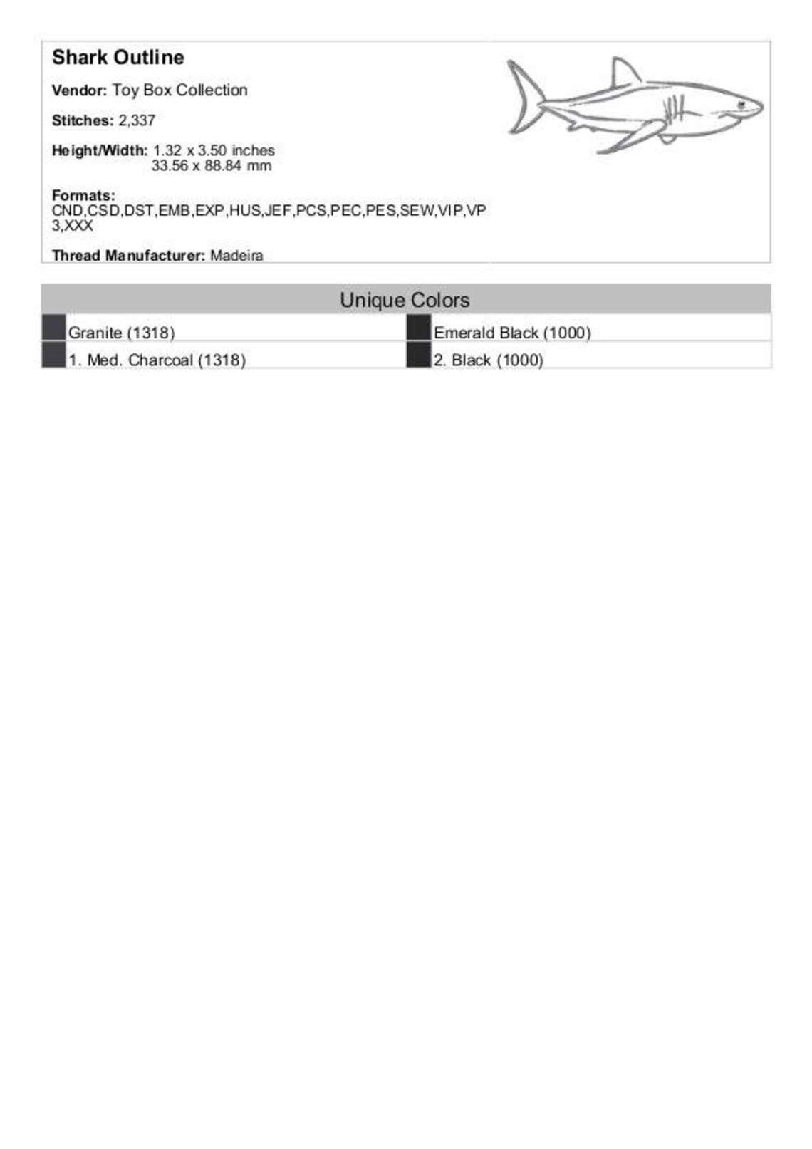 Shark Machine Embroidery Design Sea Shark Outline - Etsy
