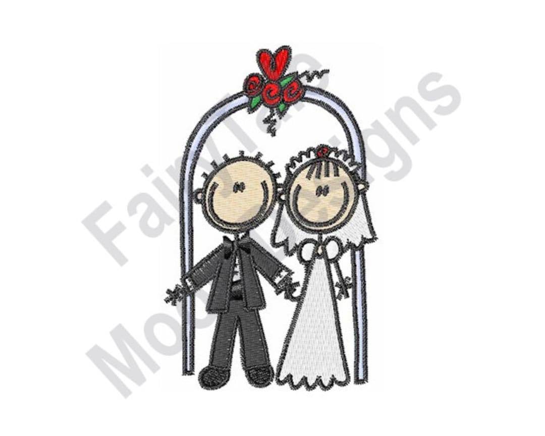 Stick Figure Wedding Couple - Machine Embroidery Design, Bride & Groom ...