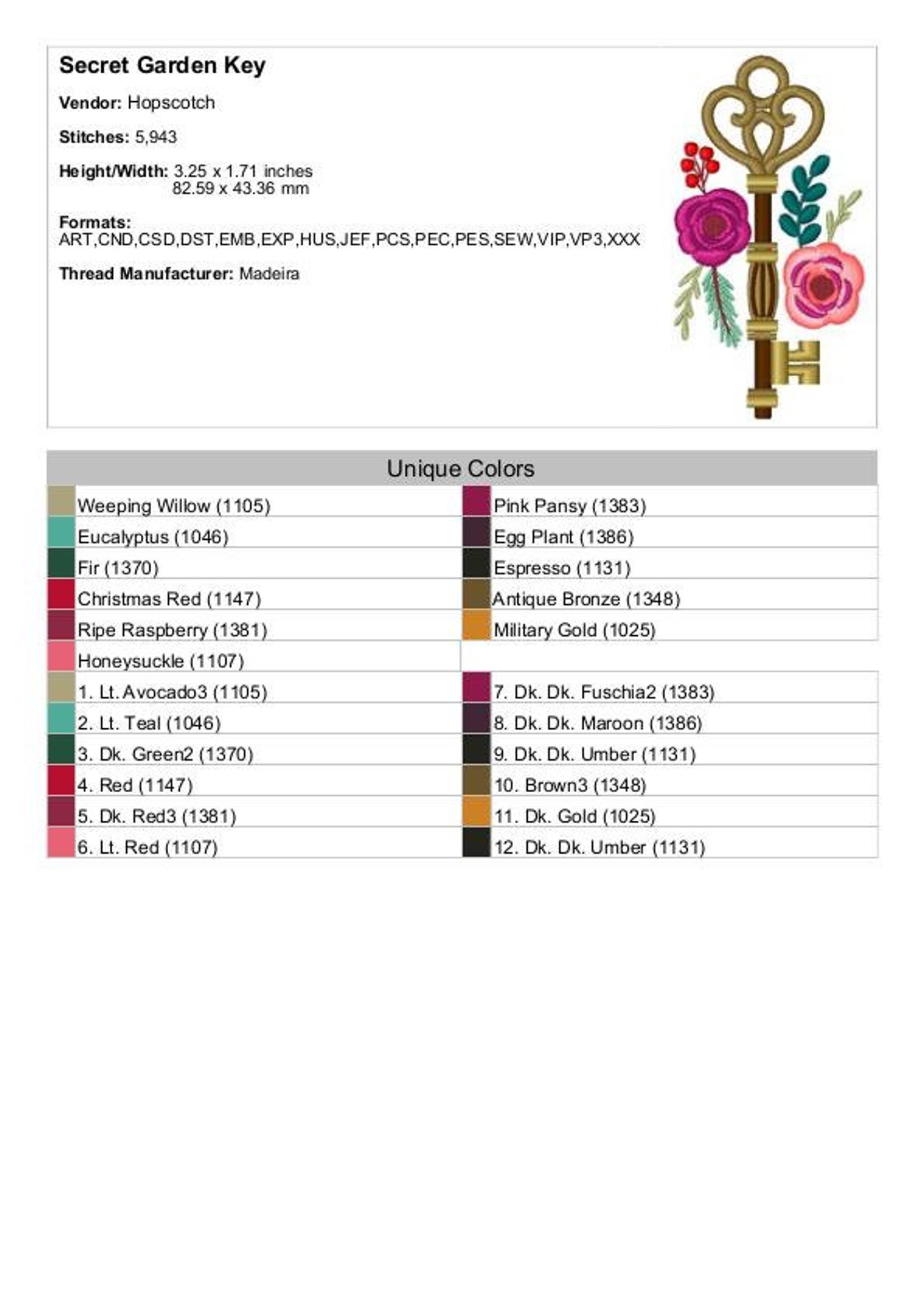 Secret Garden Key Machine Embroidery Design Vintage Key - Etsy