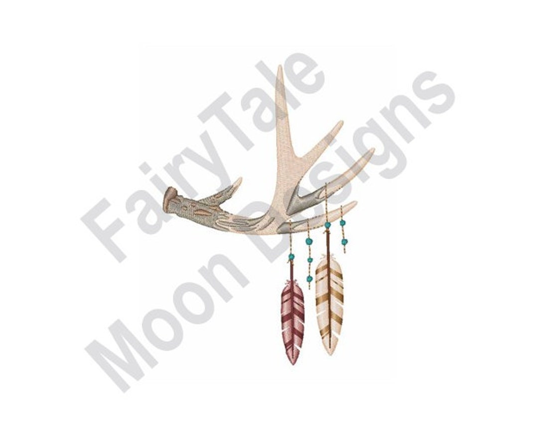 Deer Antlers Machine Embroidery Design Feathers Embroidery - Etsy