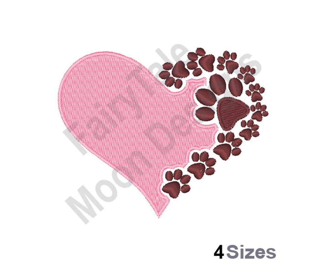 Paw Prints & Heart Machine Embroidery Design Dog Heart - Etsy