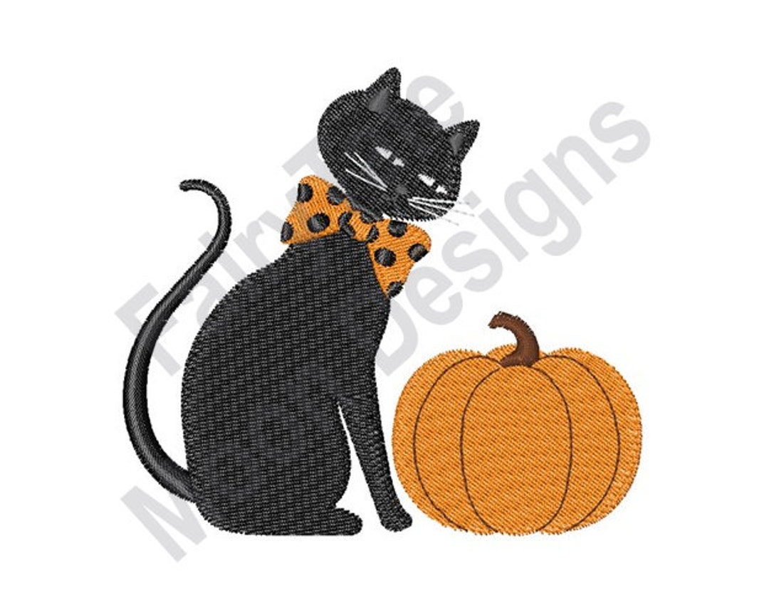 Halloween Cat Machine Embroidery Design, Halloween Pumpkin Embroidery ...