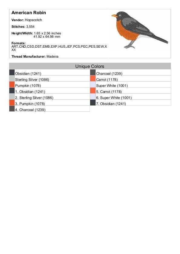 American Robin Machine Embroidery Design Robin Embroidery - Etsy