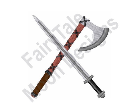 Sword & Axe Machine Embroidery Design Crossed Sword and Axe | Etsy