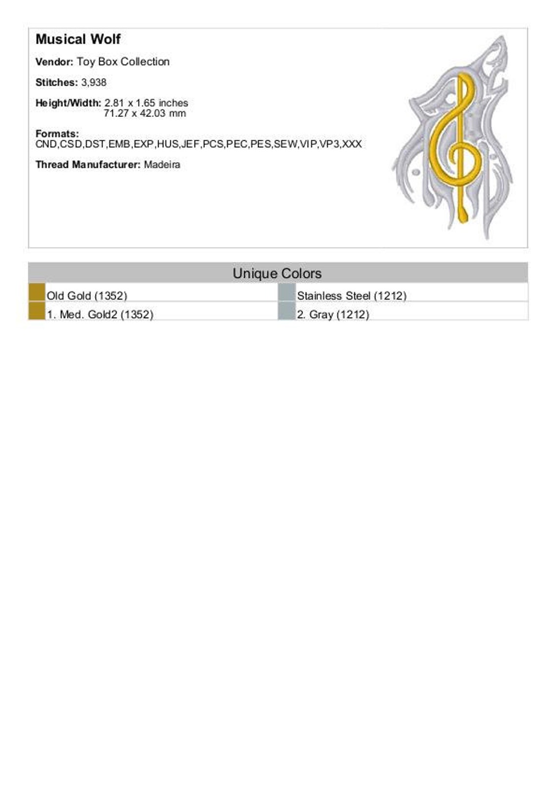 Music Wolf Machine Embroidery Design Treble Clef Wolf - Etsy