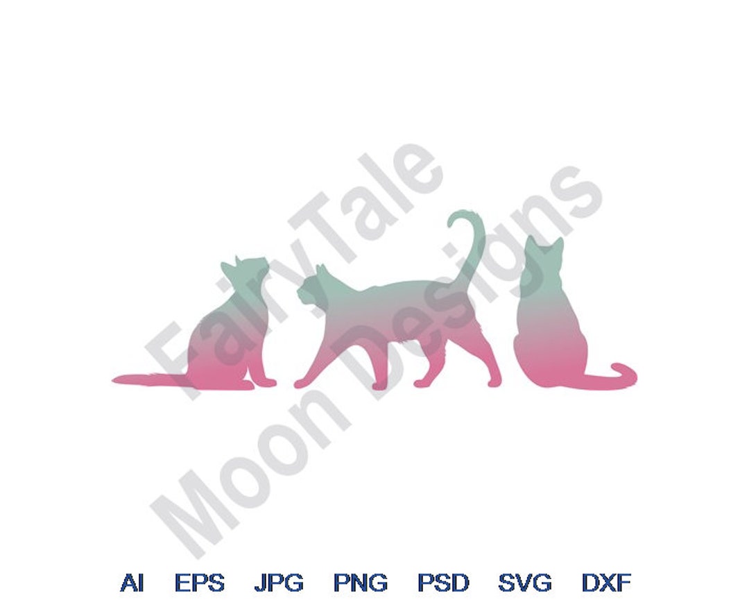 Ombre Cats Svg, Dxf, Eps, Png, Jpg, Vector Art, Clipart, Cut File ...