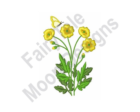 Buttercups & Butterfly Machine Embroidery Design Buttercup | Etsy