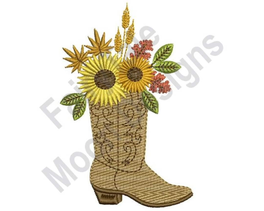 Autumn Cowboy Boot - Machine Embroidery Design, Autumn Flowers Cowboy ...