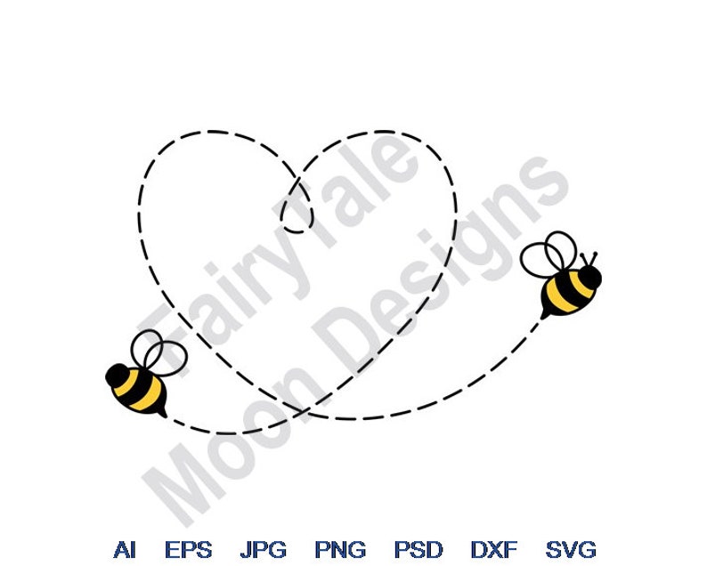 Bumble Bee Heart - Svg, Dxf, Eps, Png, Jpg, Vector Art, Clipart, Cut ...