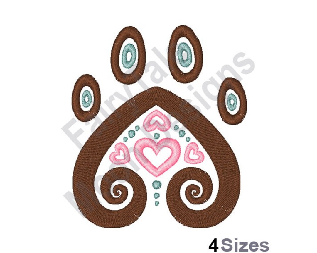 Decorative Paw Print Machine Embroidery Design, Dog Pawprint Embroidery ...