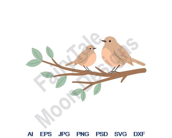 Birds on Branch Svg Dxf Eps Png Jpg Vector Art - Etsy