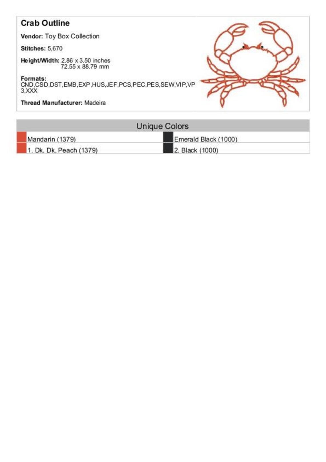 Crab Outline - Machine Embroidery Design, Red King Crab Embroidery ...