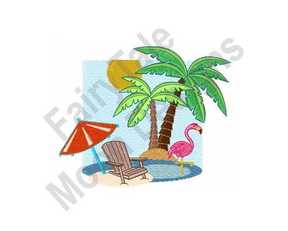 Summer Beach Machine Embroidery Design Exotic Vacation - Etsy