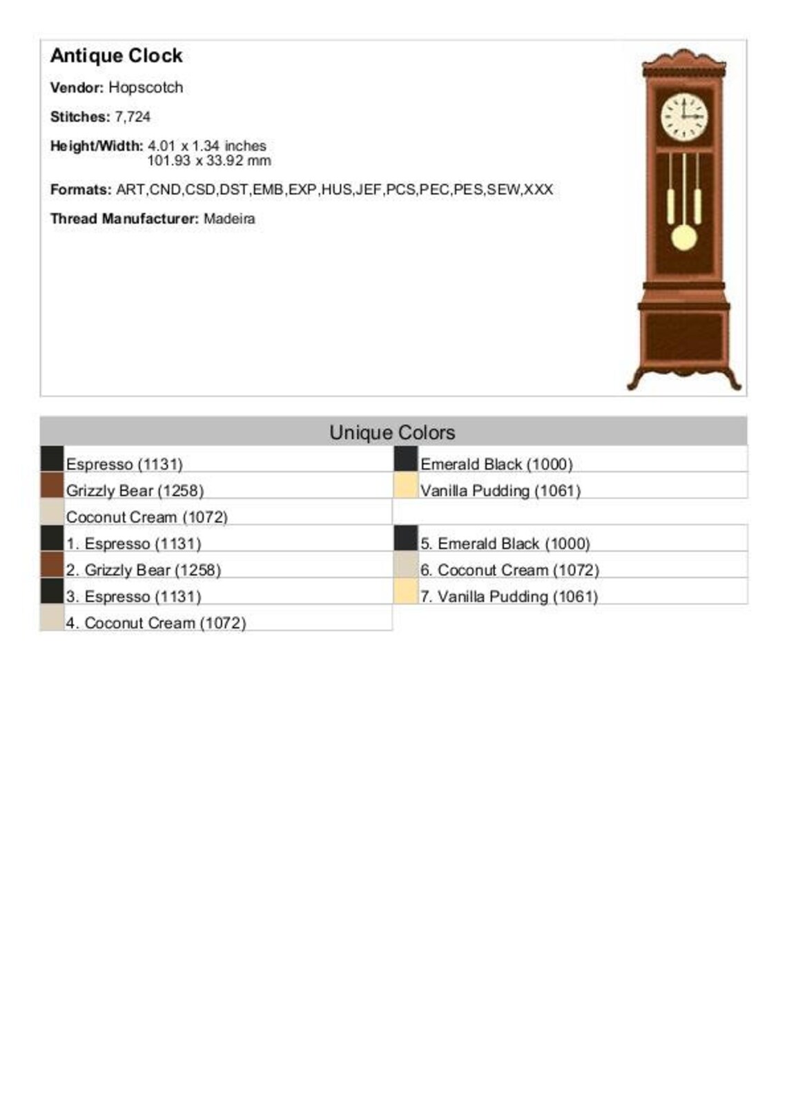 Antique Clock Machine Embroidery Design Grandfather Clock | Etsy