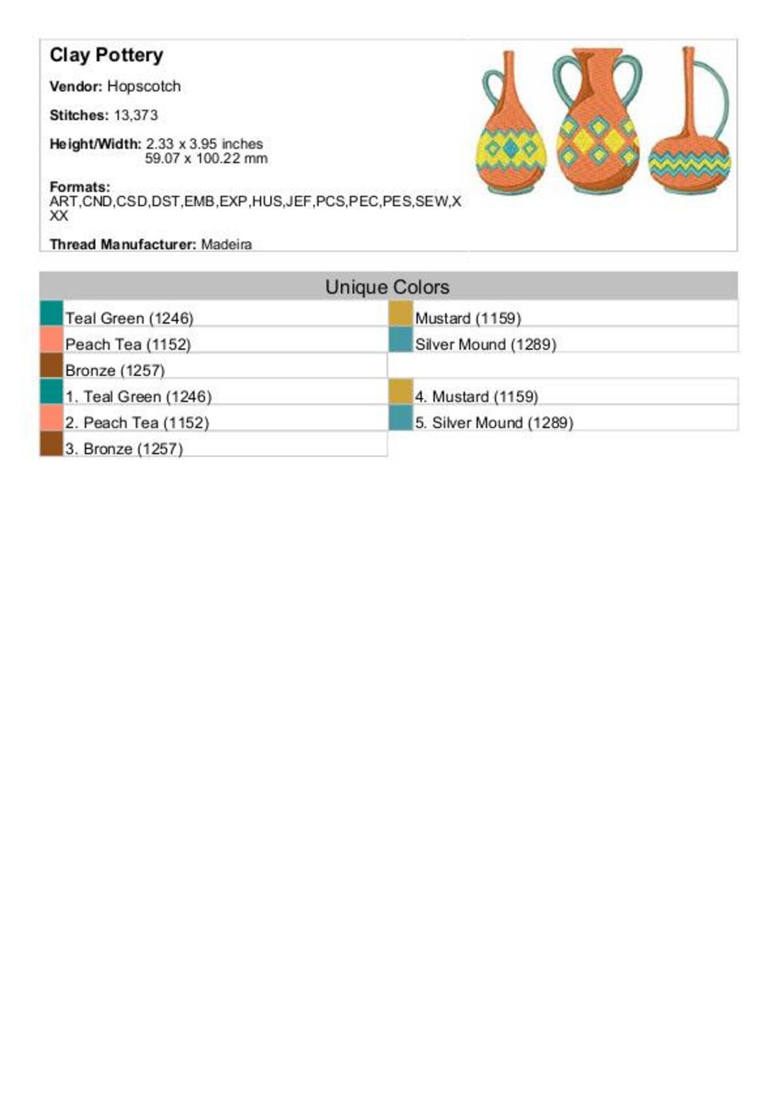 Clay Pottery Machine Embroidery Design Pottery Vase - Etsy