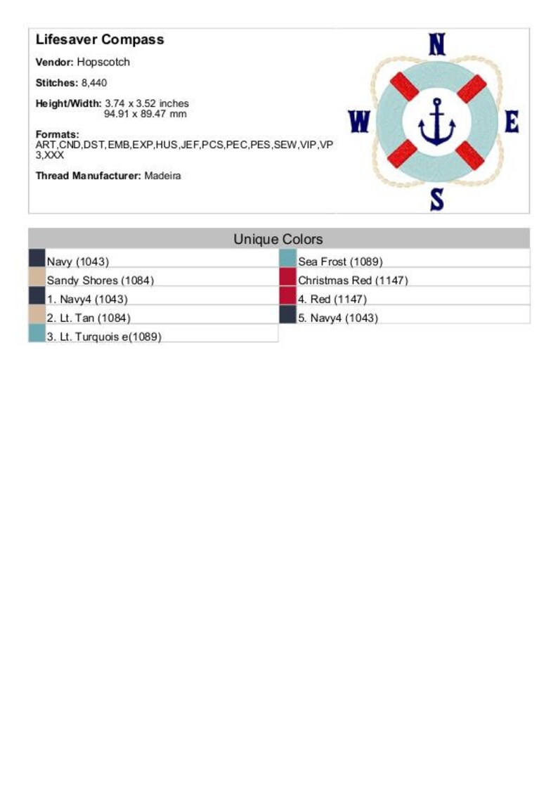 Lifesaver Compass Machine Embroidery Design Sailor Anchor - Etsy