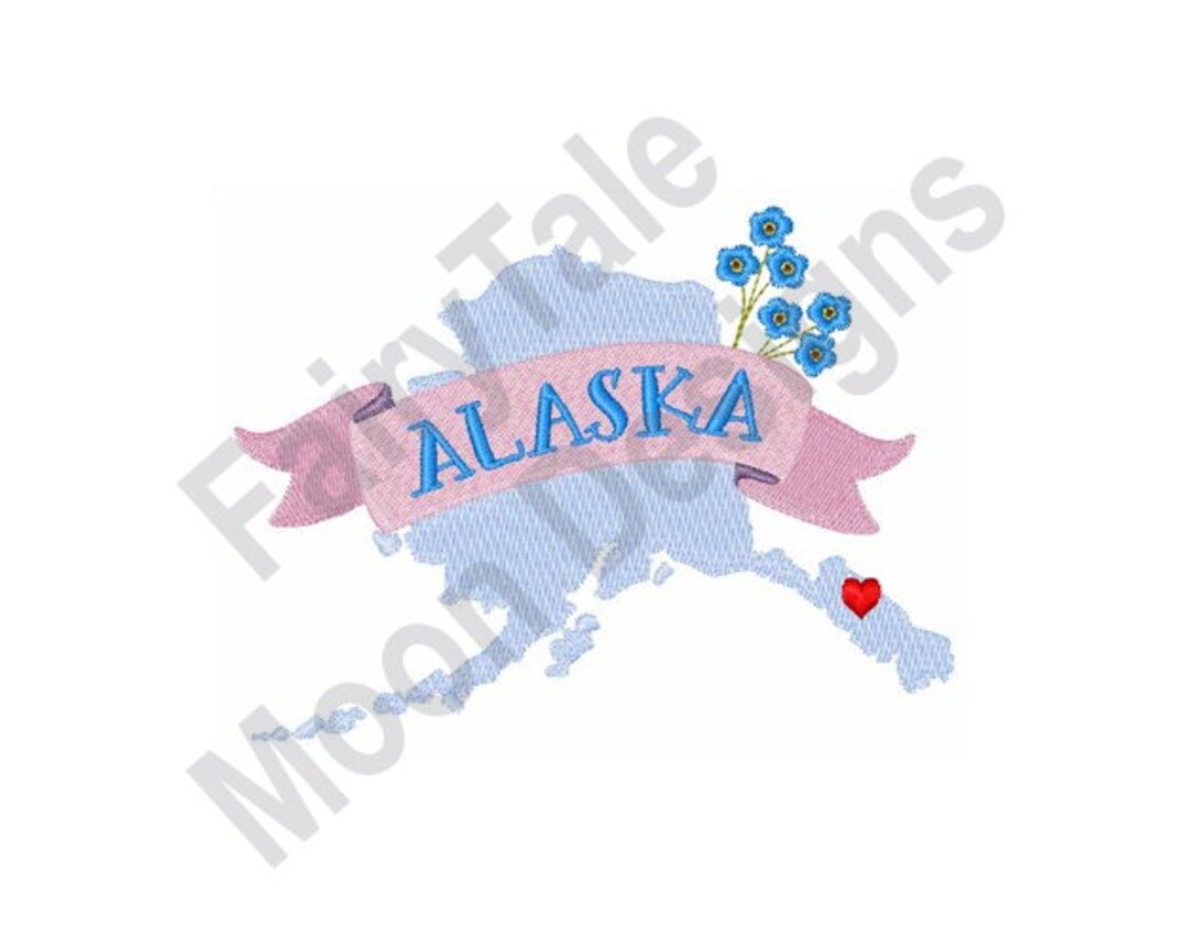 Alaska State Map Machine Embroidery Design, Forget Me Not State Flower ...