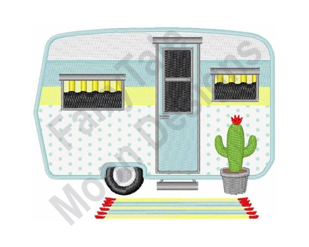Camping Trailer Applique - Machine Embroidery Design, Cactus Camper ...