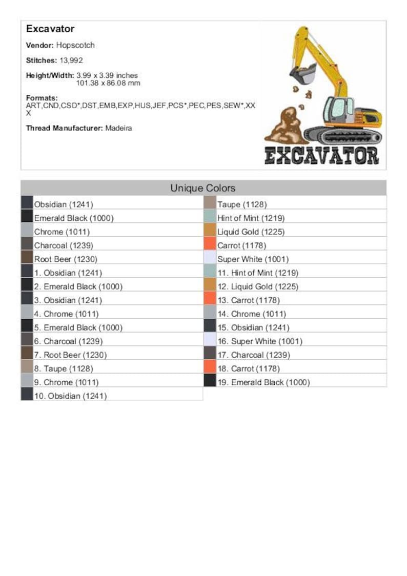 Excavator - Machine Embroidery Design, Excavator Embroidery Pattern ...