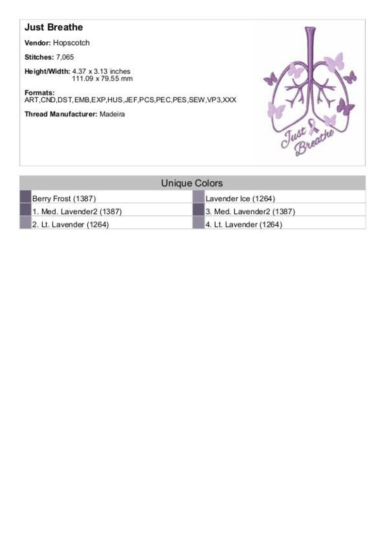 Just Breathe - Machine Embroidery Design, Lung Cancer Awareness ...