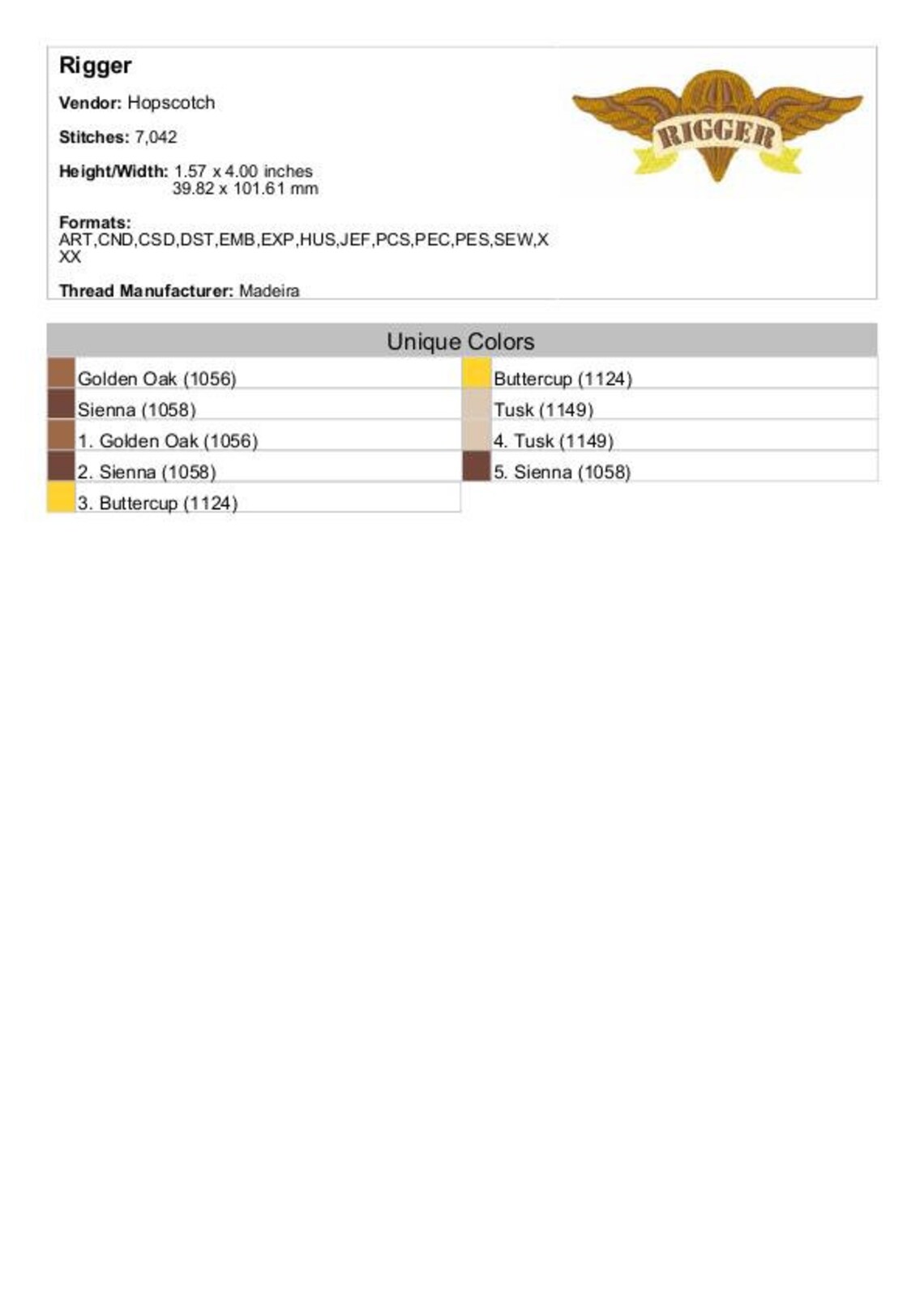 Rigger - Machine Embroidery Design, Parachute Rigger Badge Embroidery ...