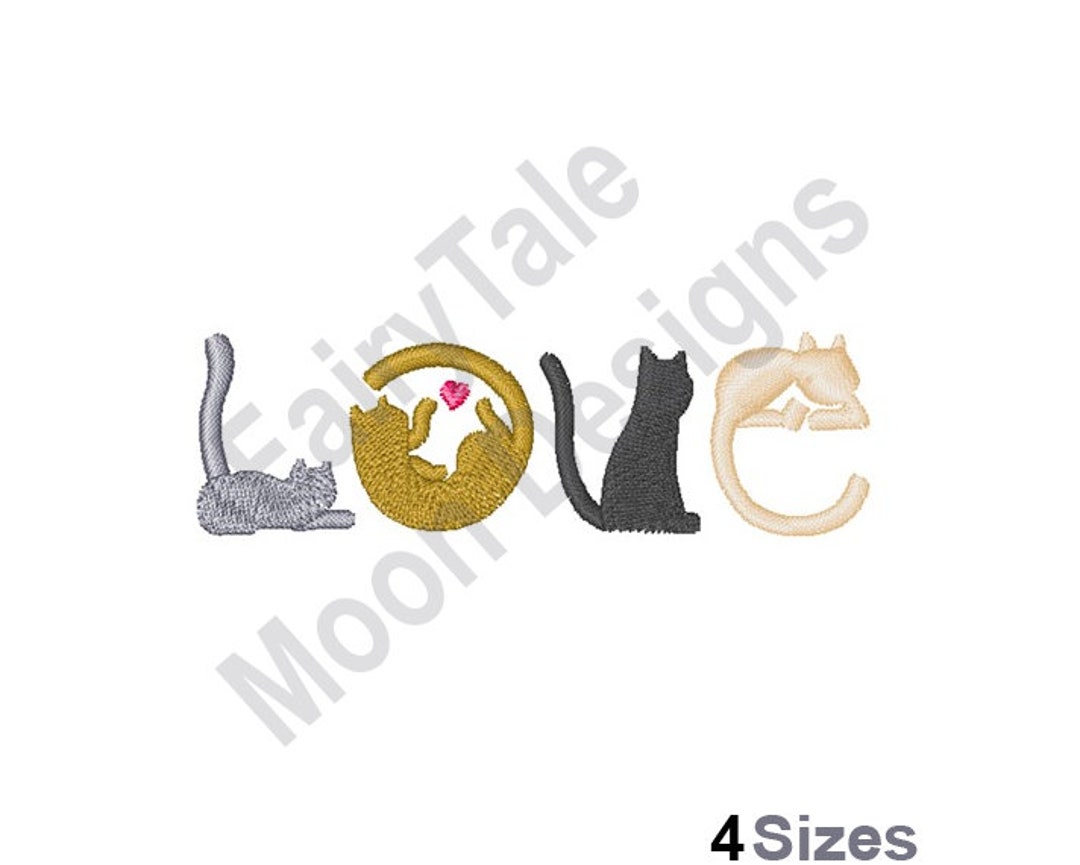 Cat Love - Machine Embroidery Design, Cat Letters Embroidery Pattern ...