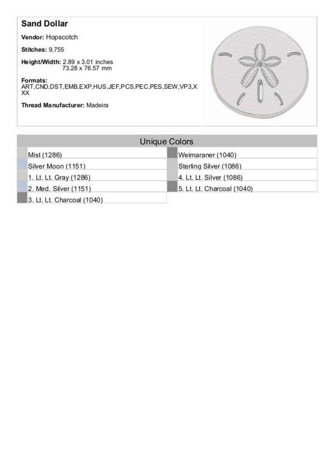 Sand Dollar - Machine Embroidery Design, Sand Dollar Embroidery Pattern ...