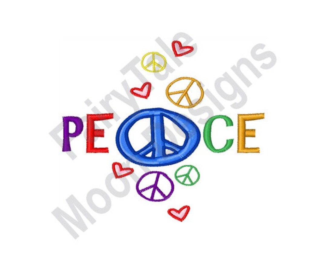Peace Symbols & Hearts Machine Embroidery Design, Peace Sign Embroidery ...
