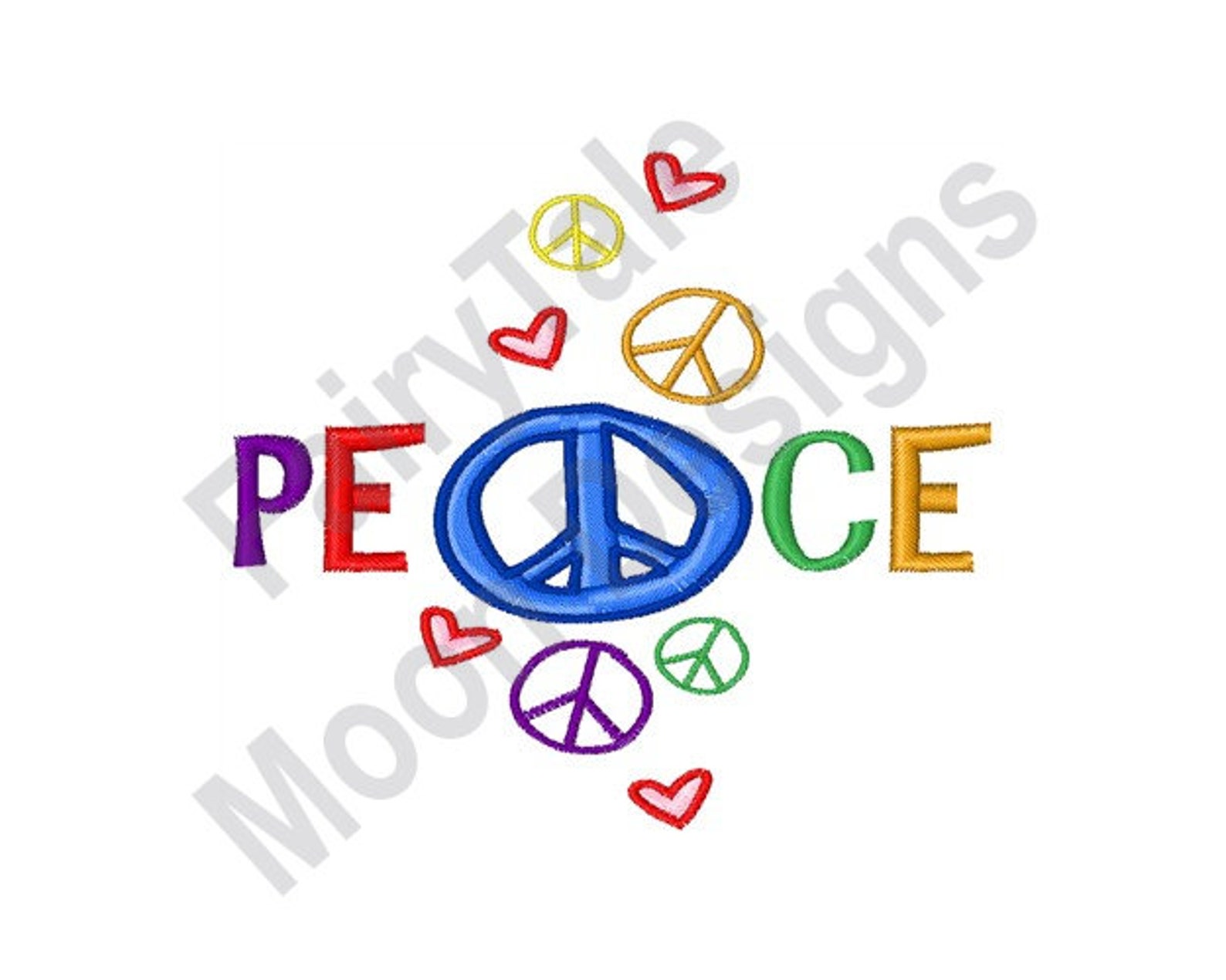 Peace Symbols & Hearts Machine Embroidery Design Peace Sign - Etsy